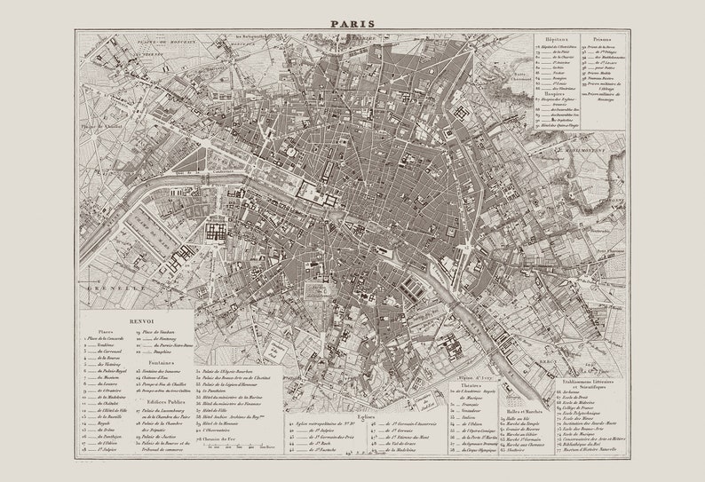 ANTIQUE PARIS MAP Map of Paris Historical Paris Map - Etsy