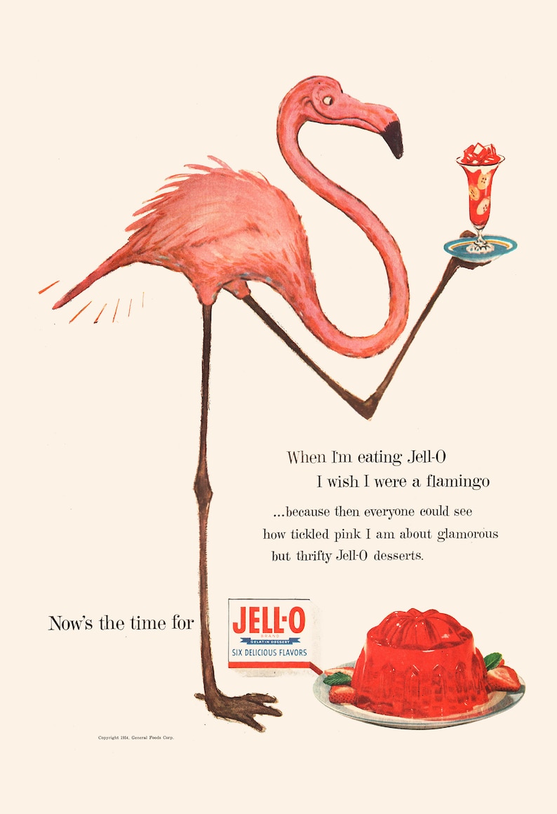 PINK FLAMINGO AD With Jelly Pink Flamingo Poster Vintage | Etsy Canada