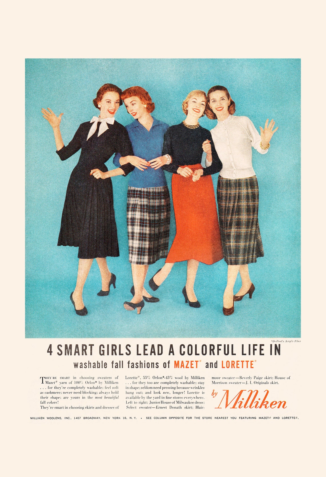 VINTAGE FASHION AD Retro Mid-century Ad Vintage Washable - Etsy