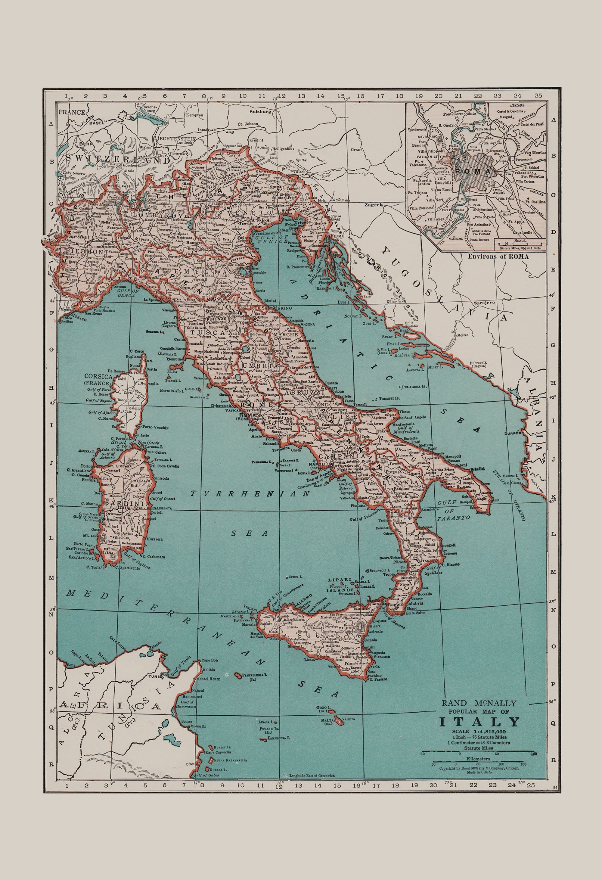 ITALY MAP PRINT Vintage Map of Italy Old Map Print - Etsy