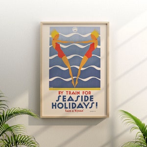 Aquatic Travel Poster, Retro Seaside Ad, 1930s Nautical Print Beach ...