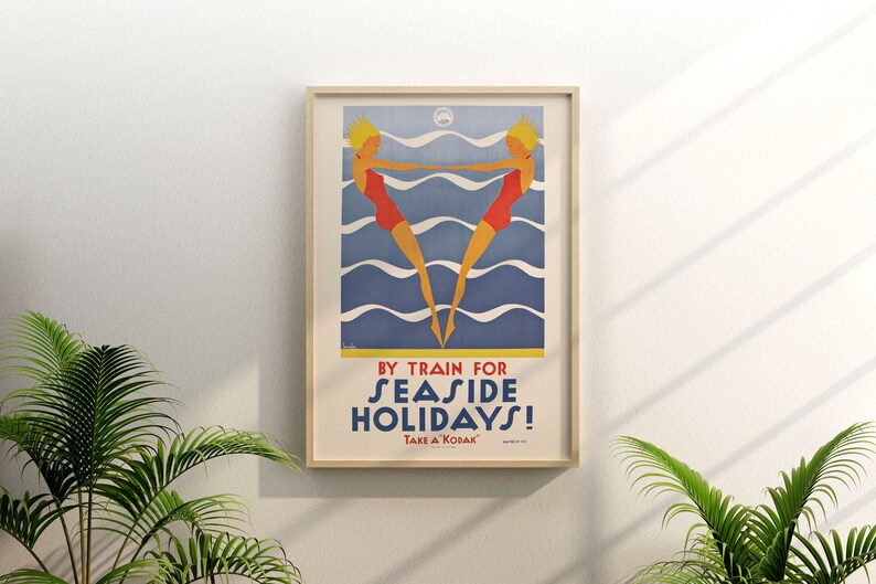 Aquatic Travel Poster Retro Seaside Ad 1930s Nautical - Etsy
