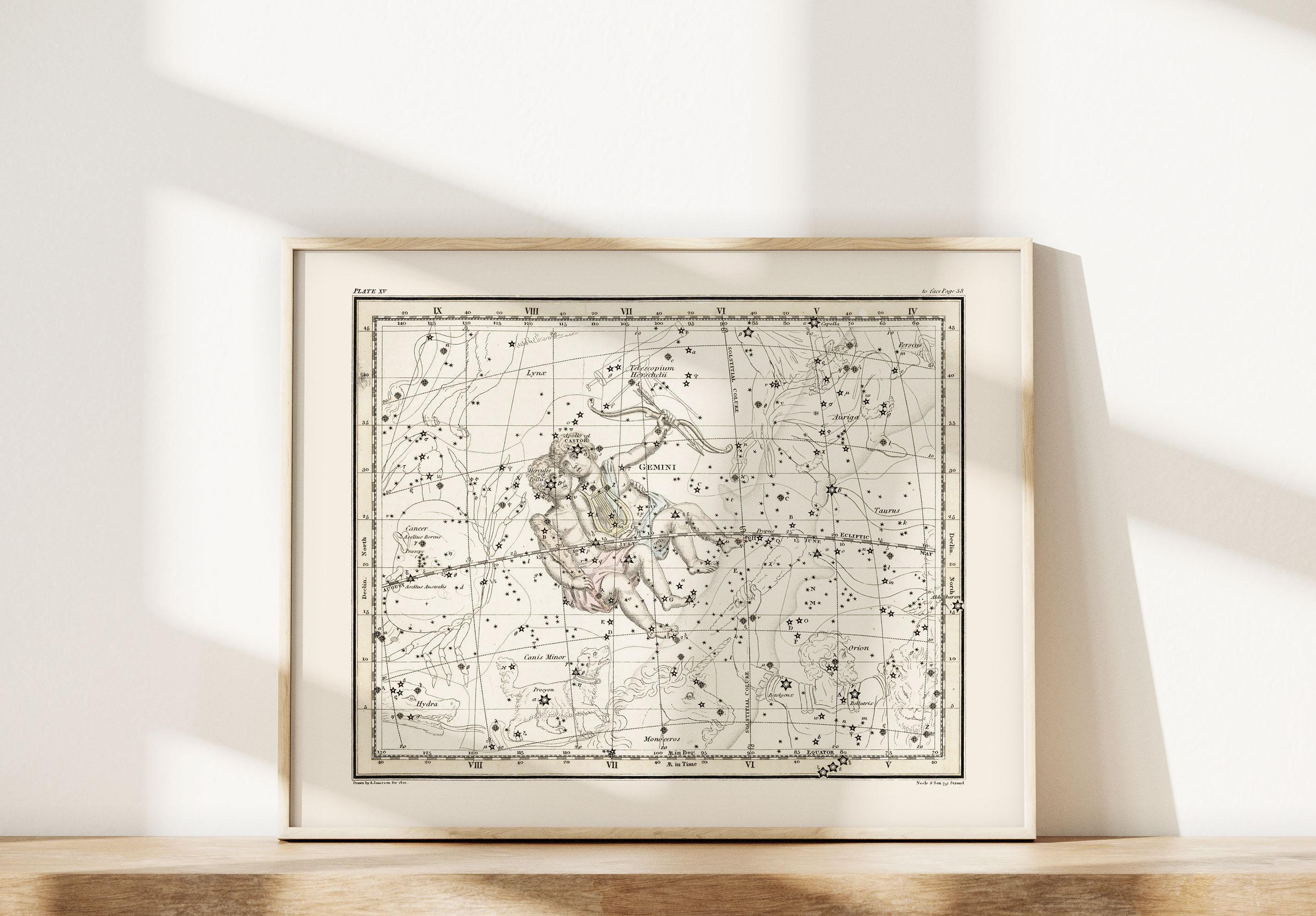 GEMINI Star Map Print, Zodiac Sign Print, Professional Reproduction ...