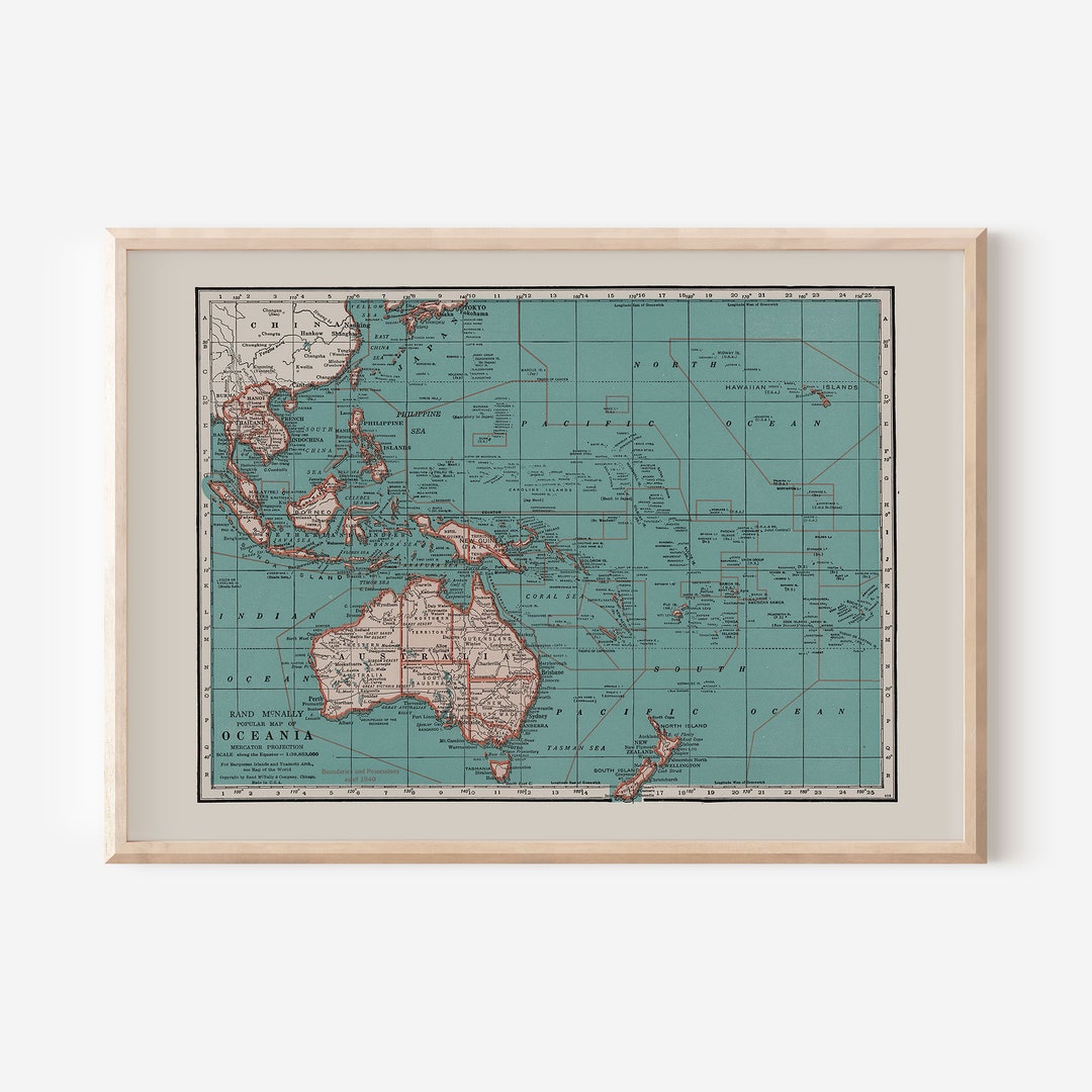 VINTAGE OCEANIA MAP, Vintage Map of Oceania Wall Art, Vintage Map ...
