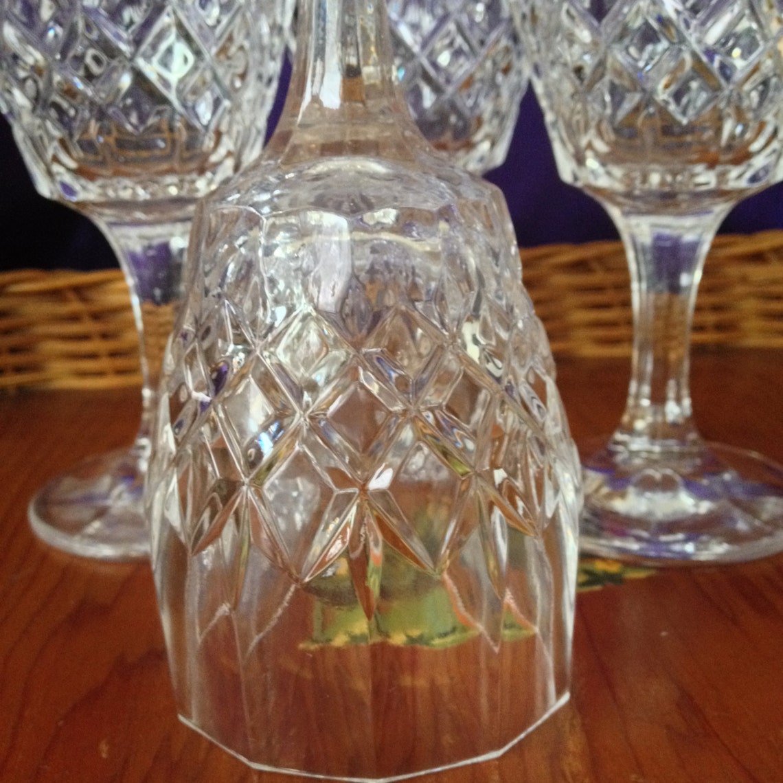 Crystal Wine Goblets, Criss Cross Diamond Design, Paneled Optic ...