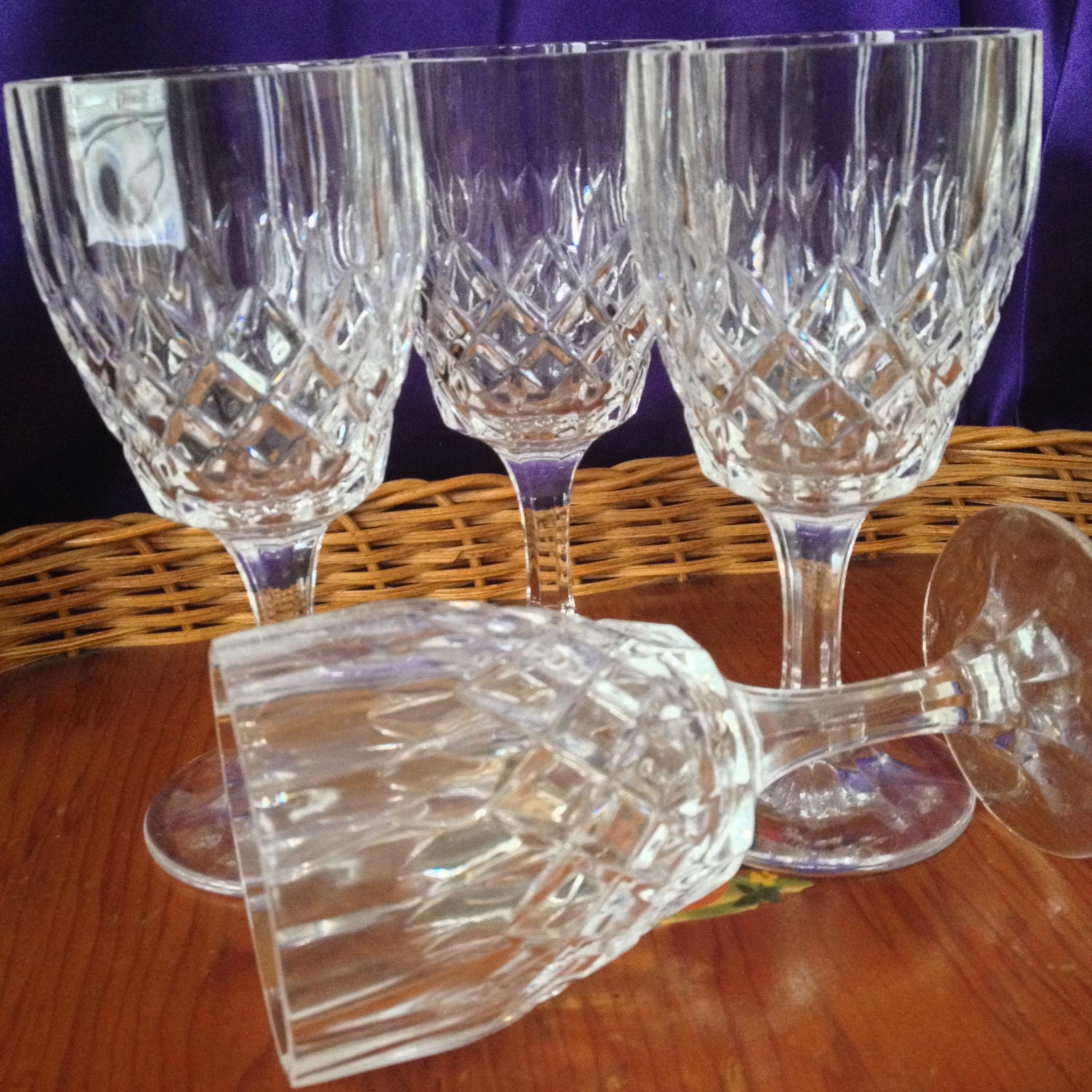 Crystal Wine Goblets, Criss Cross Diamond Design, Paneled Optic ...