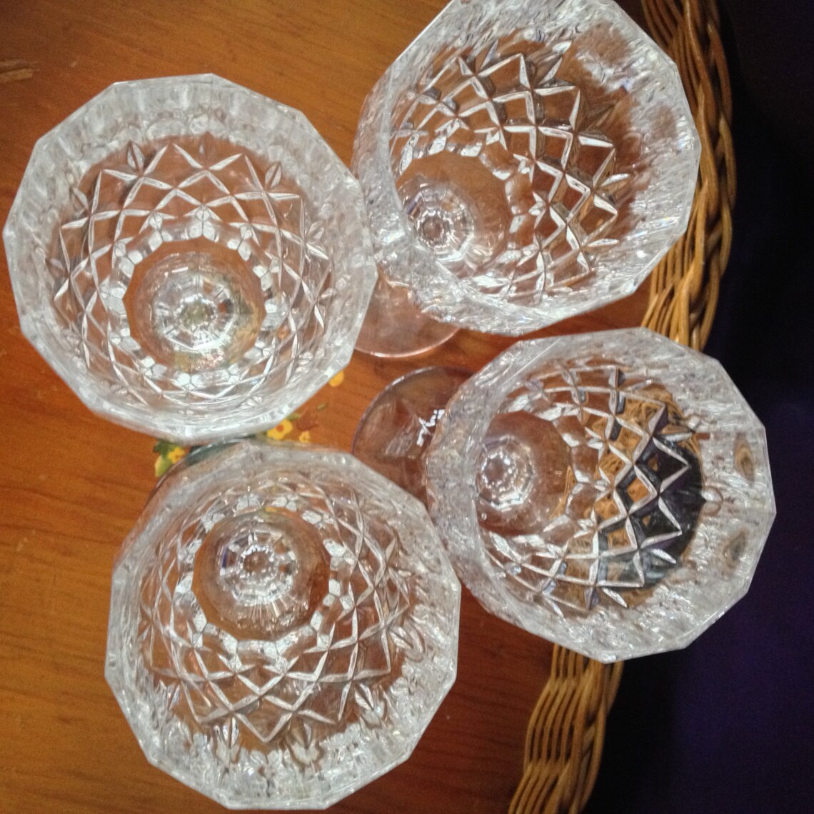 Crystal Wine Goblets, Criss Cross Diamond Design, Paneled Optic ...
