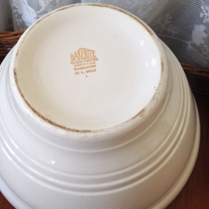 Bakerite Tulip Mixing Bowl, 1940s Harker Pottery Ringed Bowl, Ivory ...