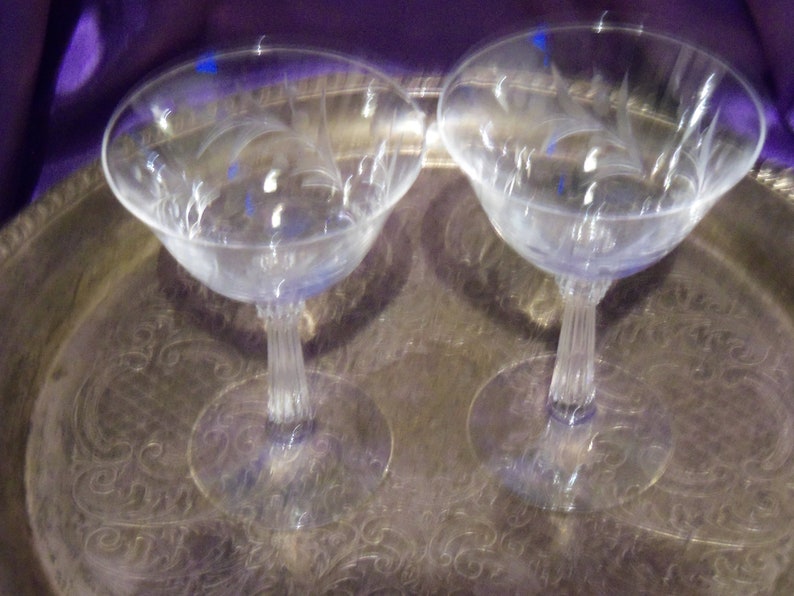 Fostoria Champagne Glasses, Set of Two Cynthia Pattern, Heavy Crystal ...