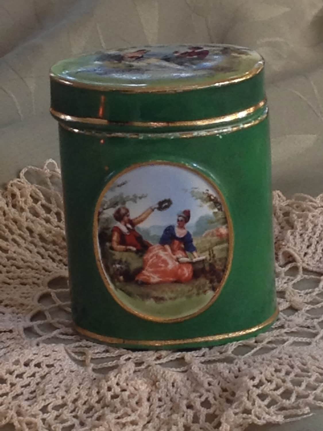 Porcelain Container With Lid, Signed Oval, Forest Green Germany 1930s ...