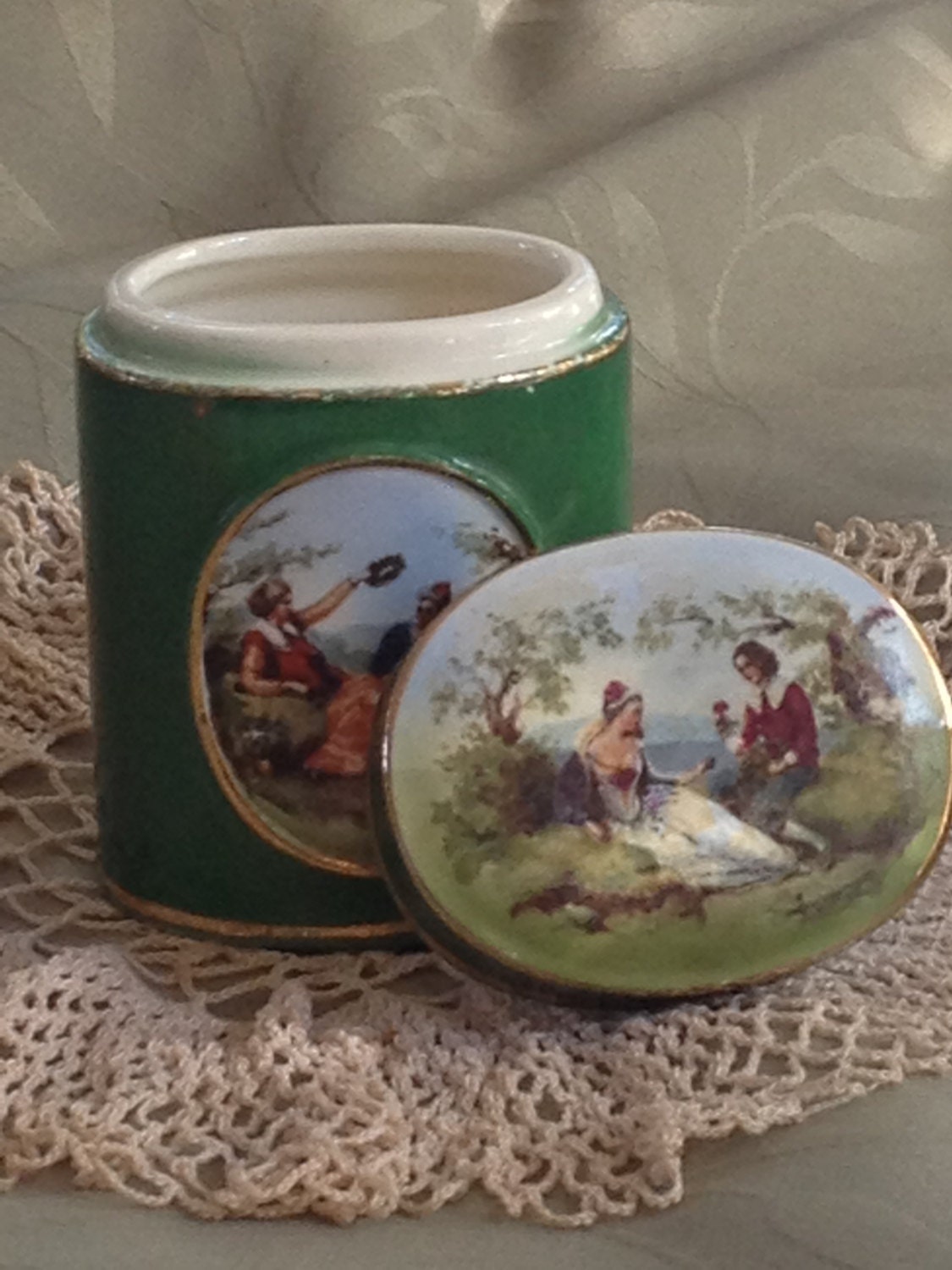 Porcelain Container With Lid, Signed Oval, Forest Green Germany 1930s ...