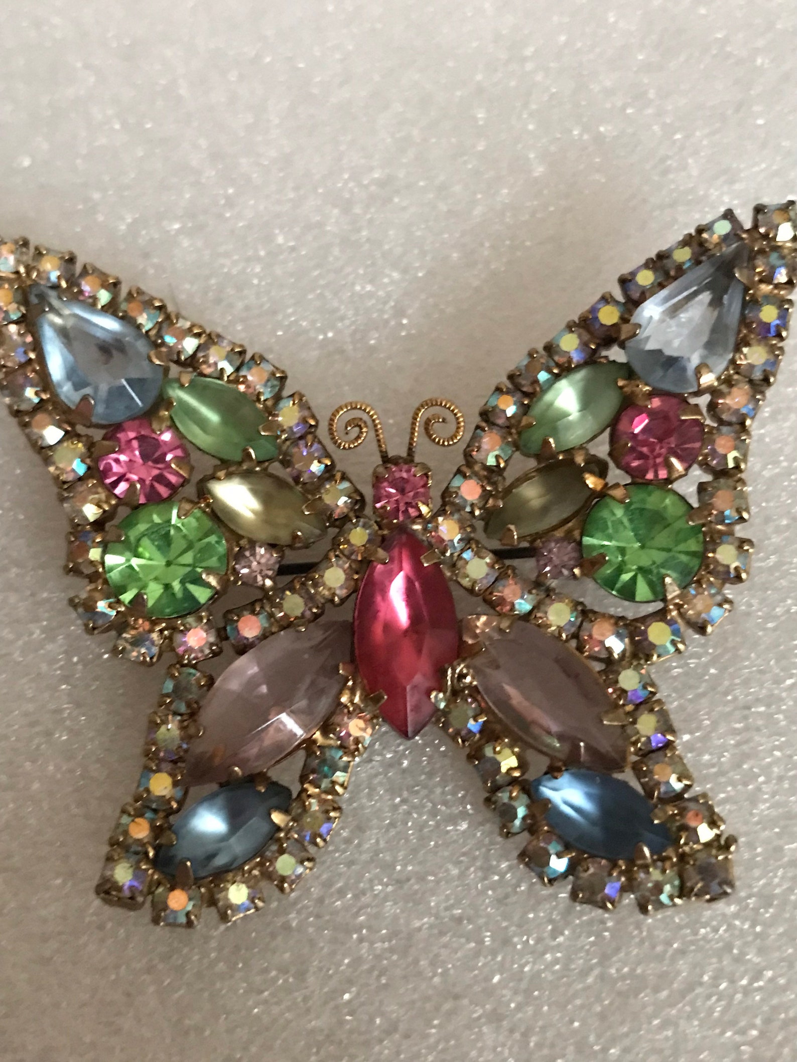 Vintage Rhinestone Butterfly Brooch, Beautiful Spring Colors, 1960s ...