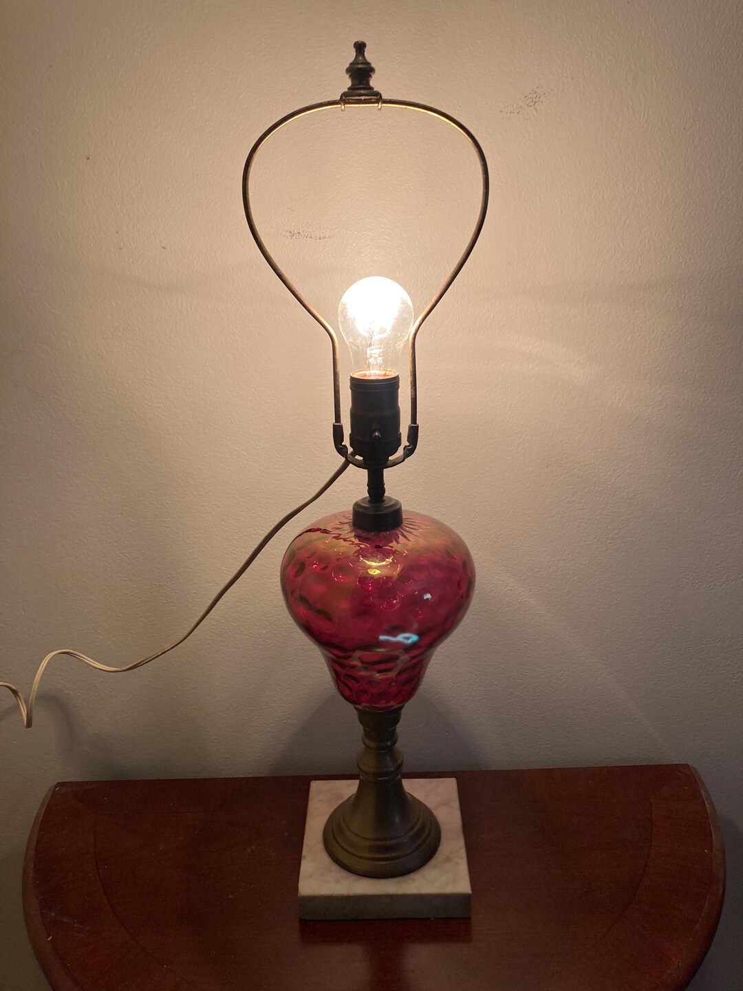 Vintage Fenton Cranberry Coin Dot Lamp With Marble Base - Etsy
