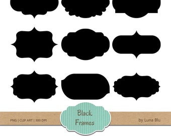 Labels Clip Art, Frames Clipart, Black and White Digital Labels Frames ...