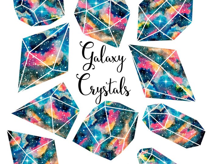 GALAXY CRYSTALS Watercolor Clipart Set With Blue, Pink and Purple ...