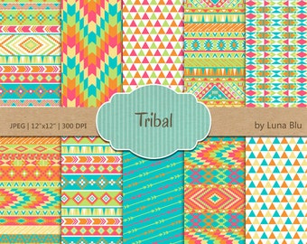 Tribal Digital Paper: Tribal Patterns Turquoise | Etsy