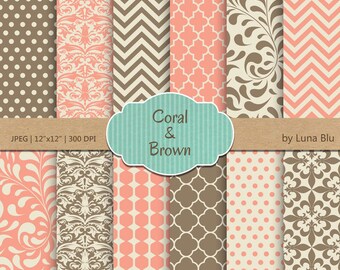 Teal and Brown Digital Paper: Teal and Brown Patterns | Etsy