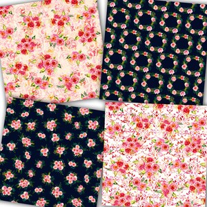 Floral Digital Paper: "watercolor Floral" Navy Digital Paper, Pink ...
