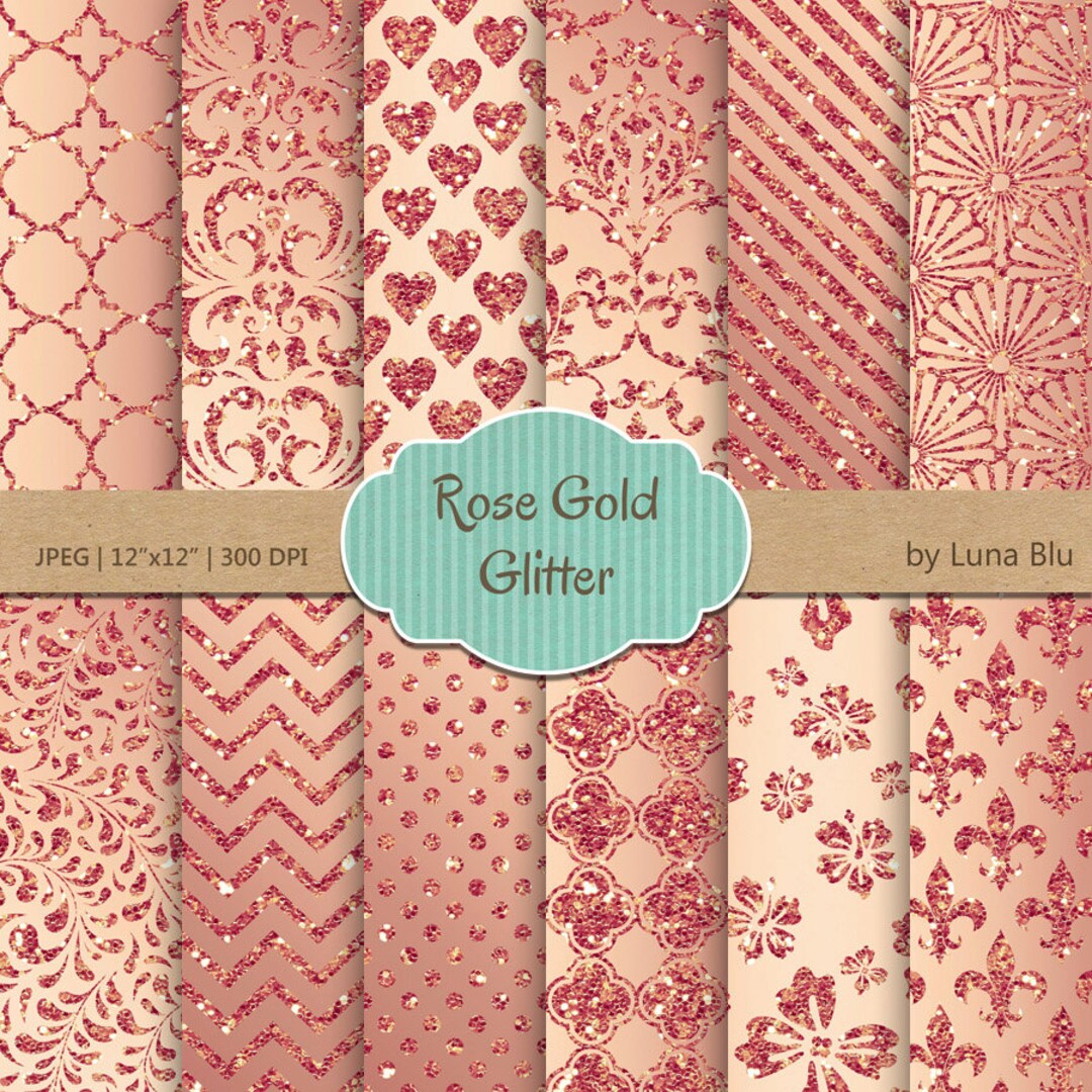Rose Gold Glitter Digital Paper: Scrapbook Patterns (digital Download ...