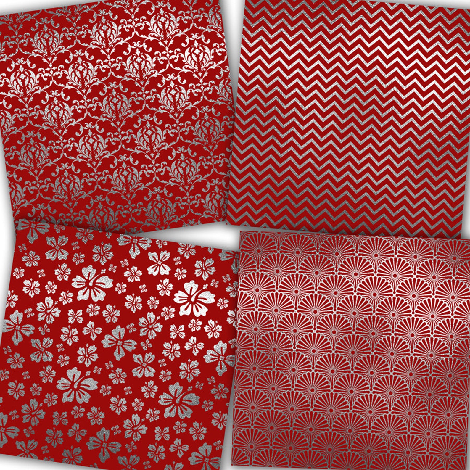 Red and Silver Foil Digital Paper: Scrapbook Patterns (JPG) - Etsy