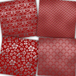 Red and Silver Foil Digital Paper: Scrapbook Patterns (JPG) - Etsy