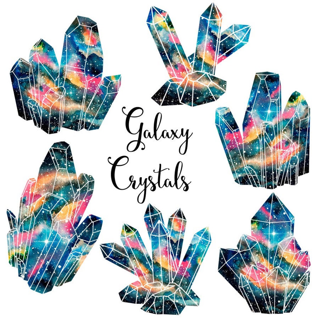Crystals Clipart: "galaxy Crystals" Watercolor Crystal Clipart, Crystal ...