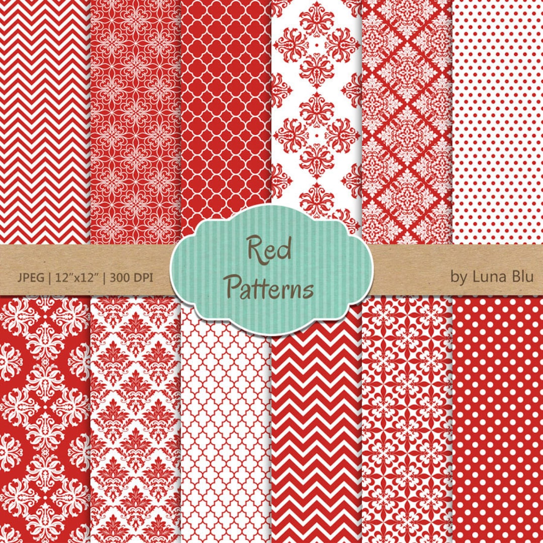 Red Digital Paper: "red Patterns " Christmas Red Scrapbook Papers, for ...