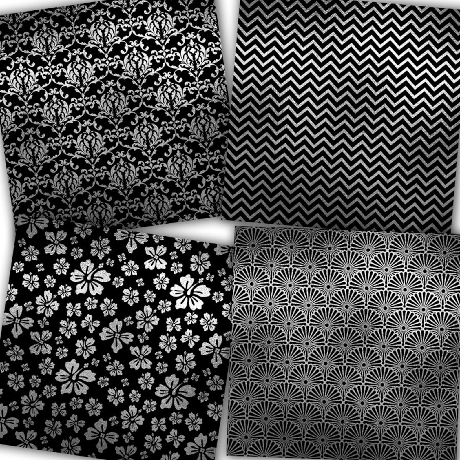 Black and Silver Digital Paper: silver Foil - Etsy