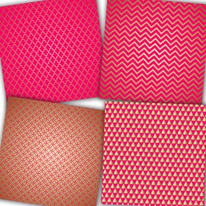 Pink and Gold Digital Paper: "metallic Gold Patterns " Geometric ...