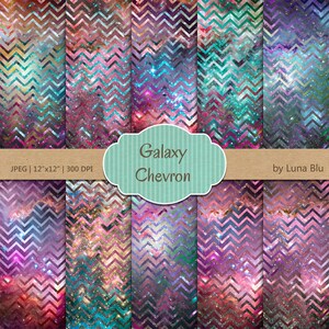 Chevron Digital Paper Pack: "galaxy Chevron" Scrapbook Paper, Colorful ...