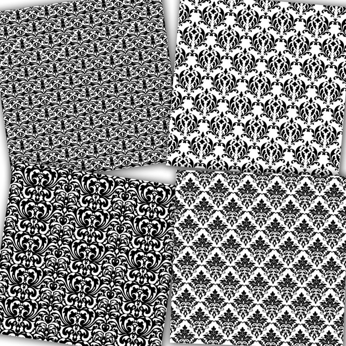 Black Damask Digital Paper: black and White | Etsy
