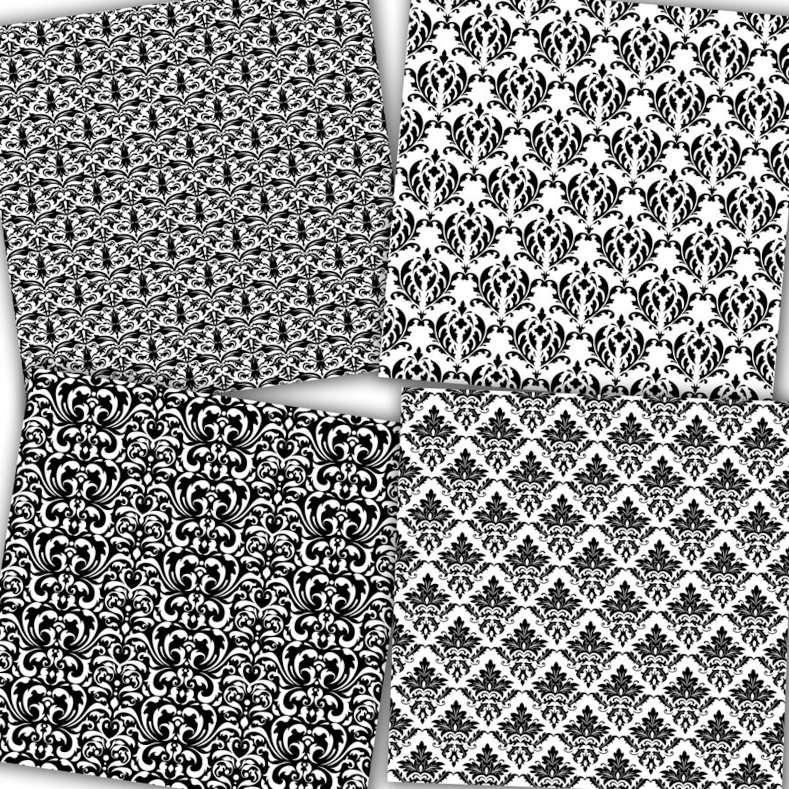 Black Damask Digital Paper: black and White - Etsy