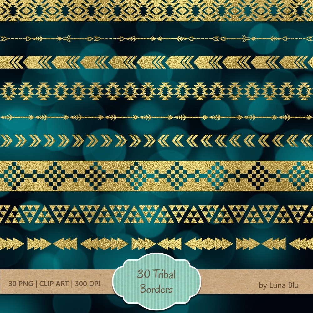 Tribal clipart: Gold Tribal Borders 30 gold foil | Etsy