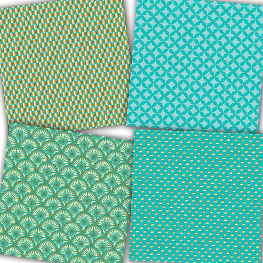 Turquoise and Gold Scrapbook Paper: Wedding Invitation Digital Paper (12x12 Inches) - Etsy