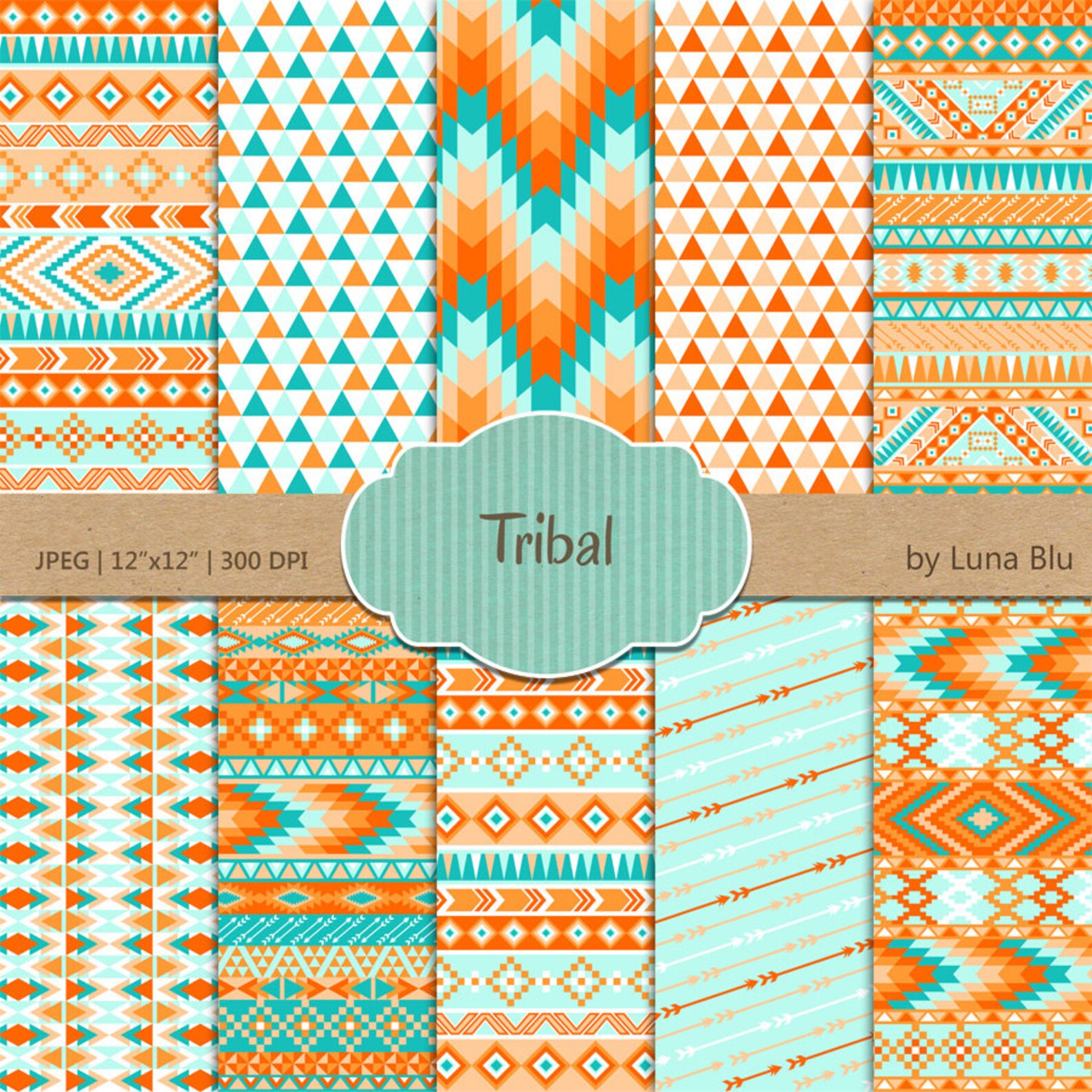 Tribal Digital Paper: tribal Patterns Orange and - Etsy