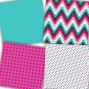 Geometric Digital Paper: "geometric Patterns" Pink Turquoise and Brown ...