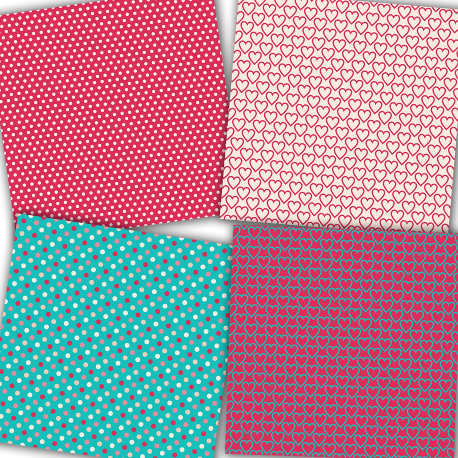 Heart Digital Paper Pack: Hearts and Dots - Etsy