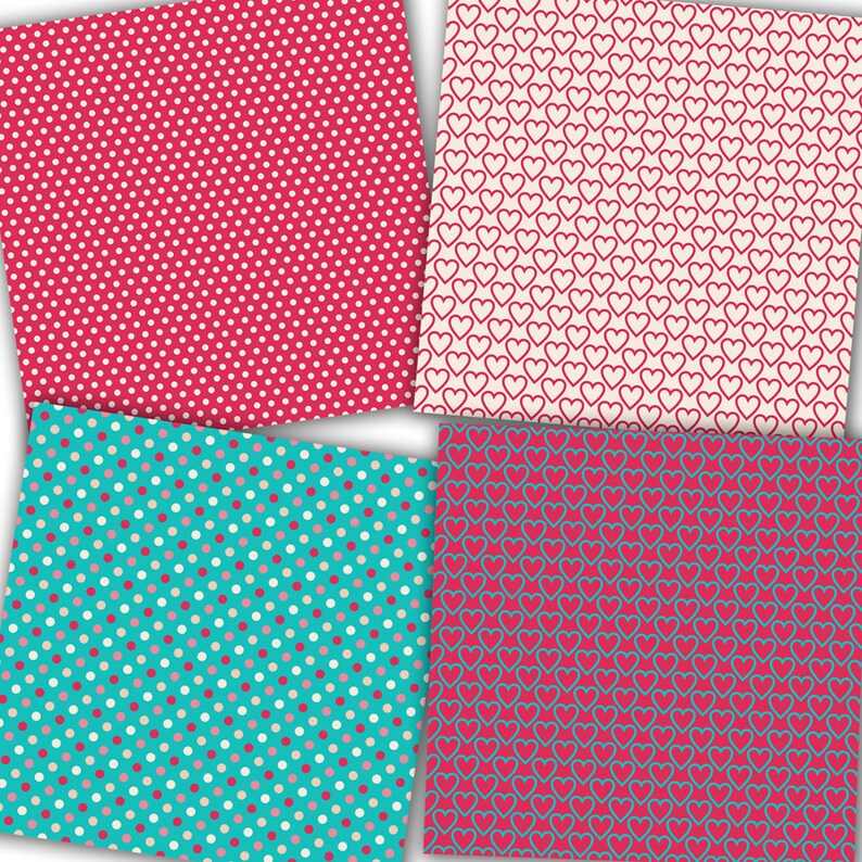 Heart Digital Paper Pack: Hearts and Dots | Etsy