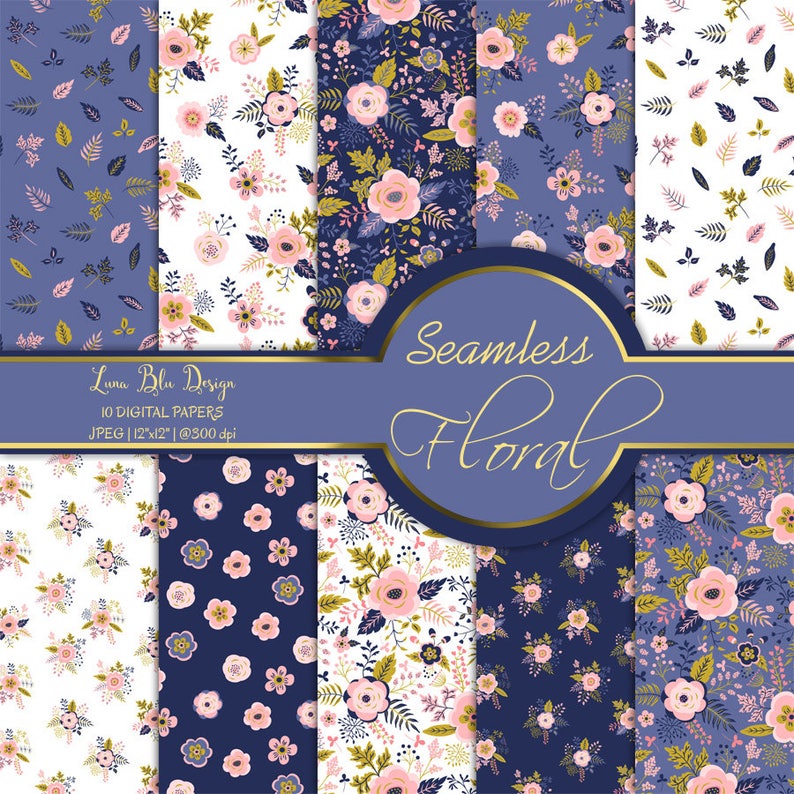 Seamless Floral Digital Paper: Pink Flower Backgrounds (JPG, 12x12 ...