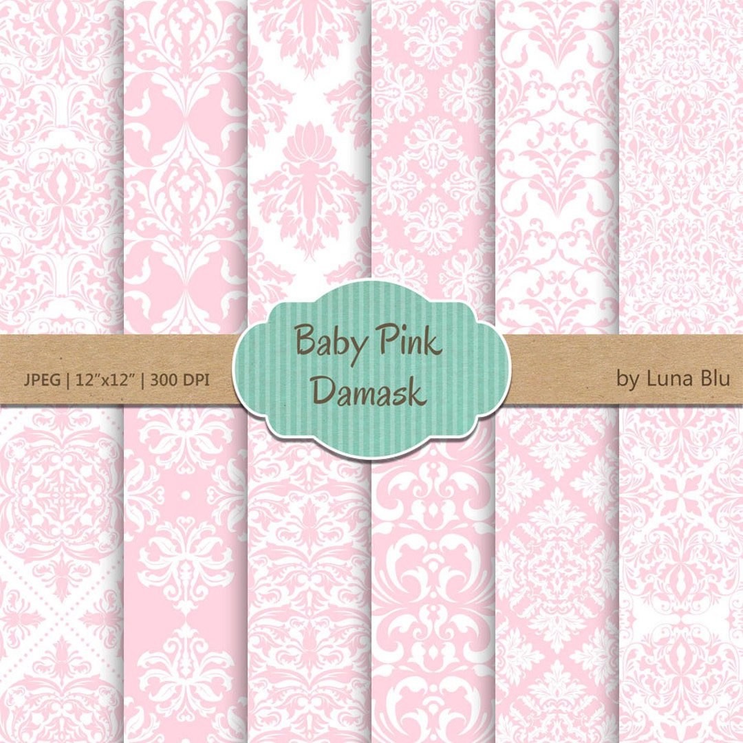 Baby Pink Digital Paper: "baby Pink Damask " Soft Pink, Pale Pink ...