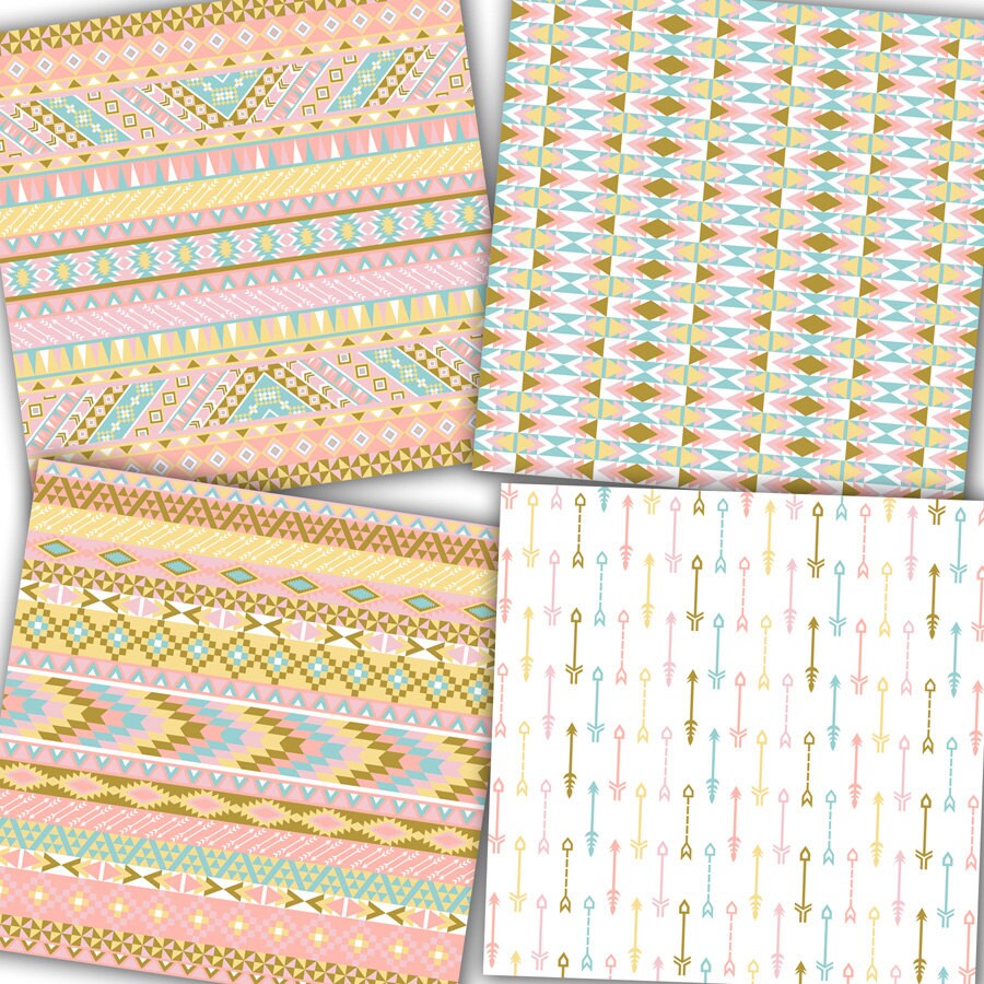 Tribal Pattern Digital Paper: Aztec Geometric Designs (digital Download ...