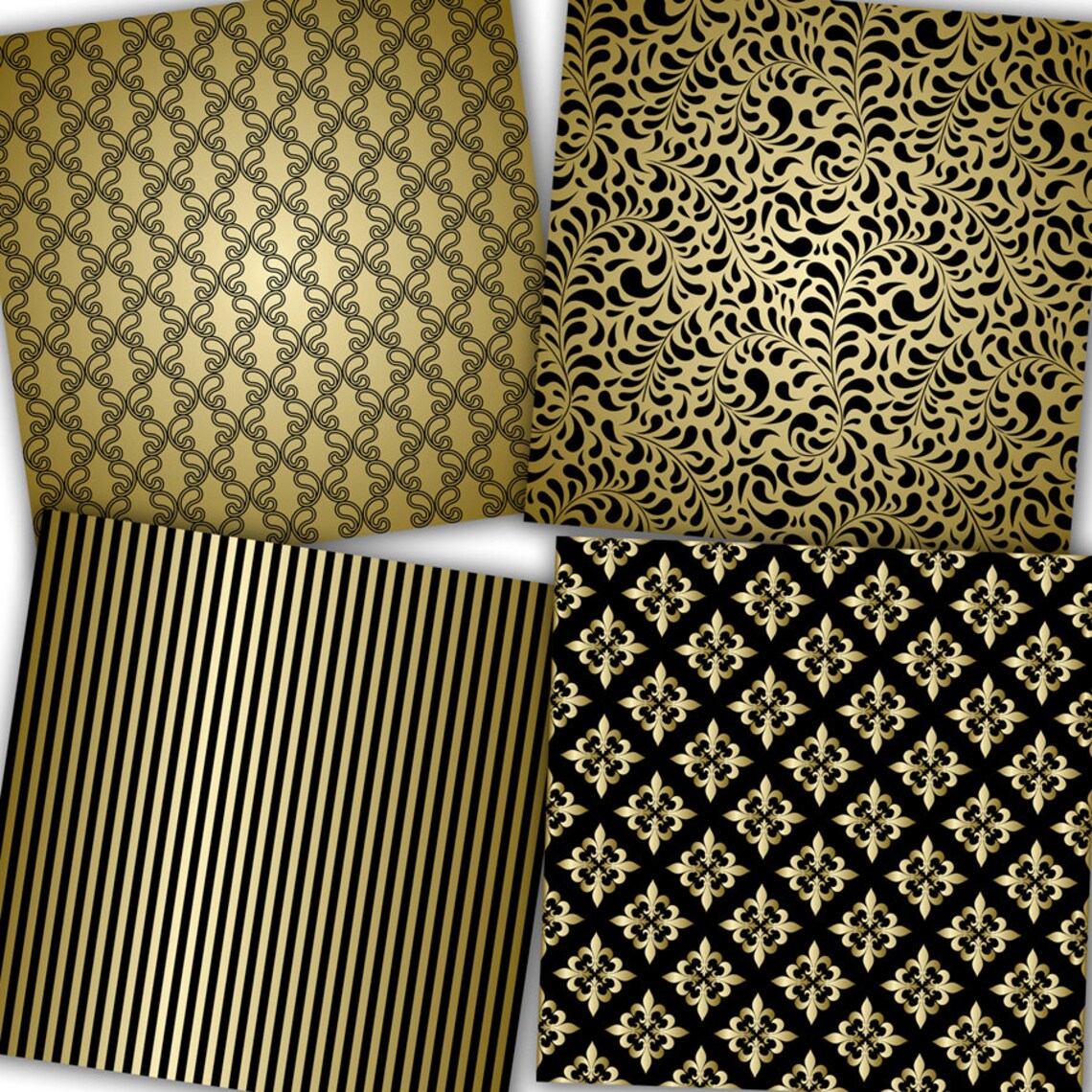 Black and Gold Digital Paper: metallic Gold Patterns - Etsy