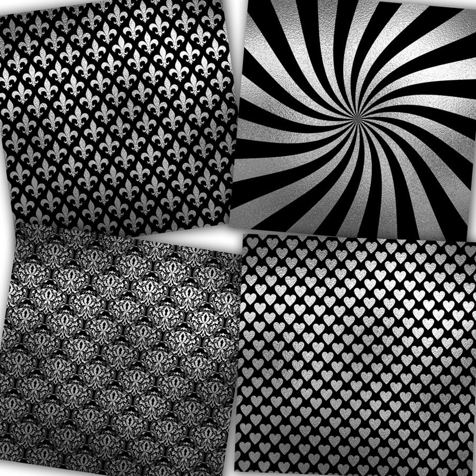 Black and Silver Digital Paper: silver Foil - Etsy