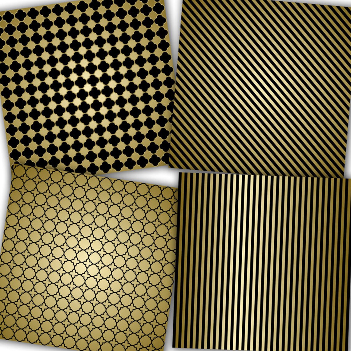 Black and Gold Geometric Paper: Scrapbook Paper Set (digital Download ...