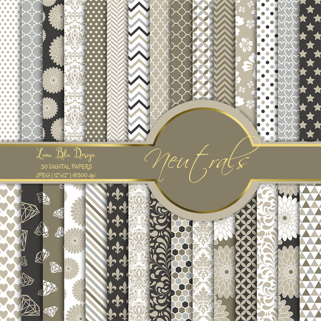 Digital Paper Pack, Neutral Digital Paper Commercial Use, 30 Digital ...