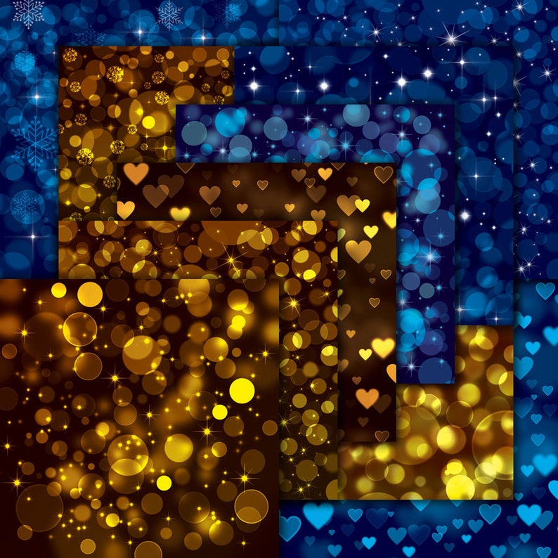 Gold and Blue Digital Paper: gold and Blue Bokeh - Etsy