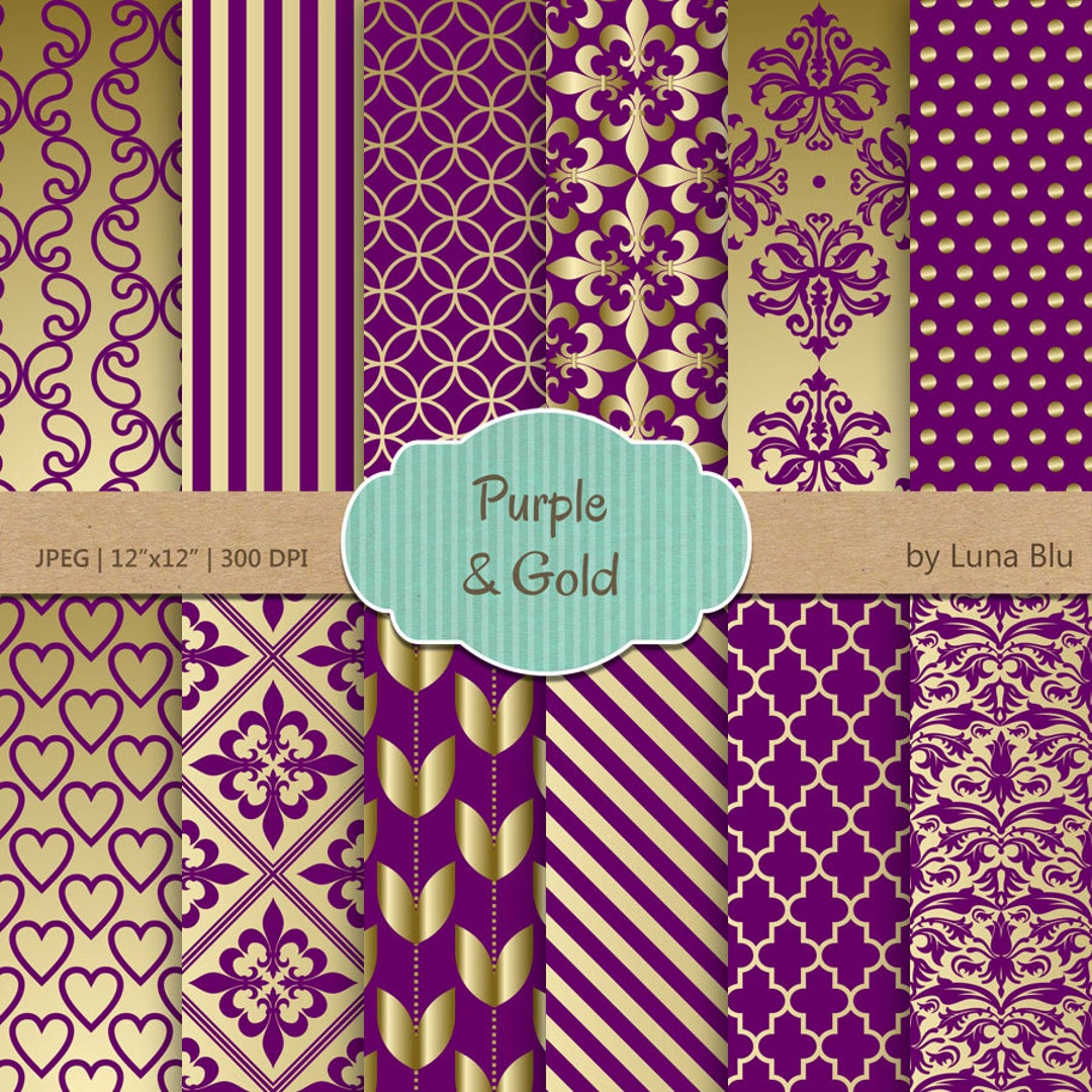 Purple and Gold Digital Paper: "purple and Gold Patterns " for ...