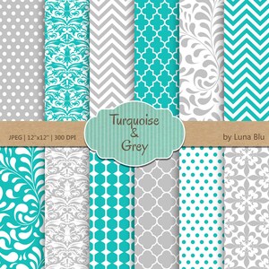 Turquoise and Gray Digital Paper: "turquoise and Gray Patterns" for ...