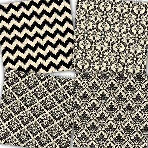 Black and Cream Digital Paper: "black and Cream" Patterns, Backgrounds ...