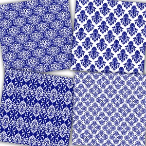 Blue Digital Paper: "navy Damask " Ultramarine, Royal, Midnight Blue ...